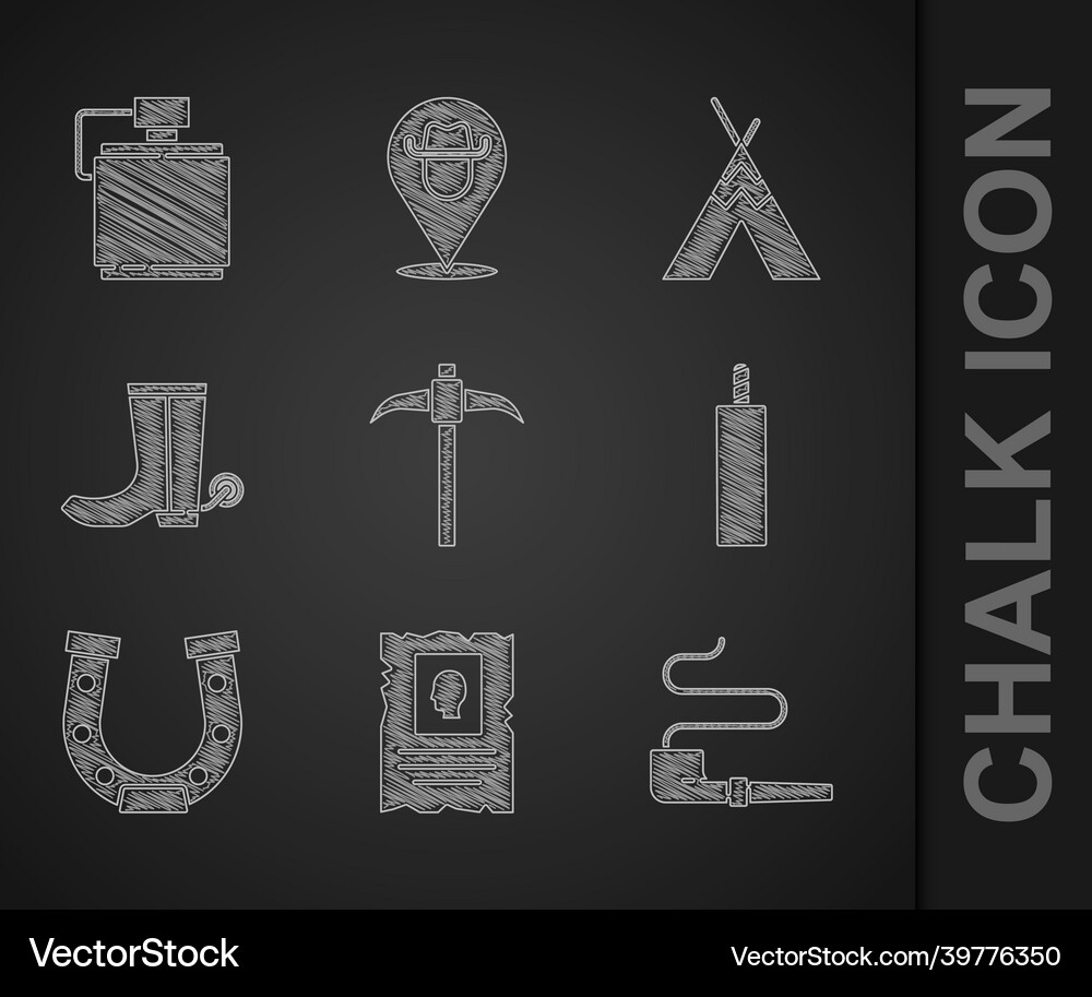 Set pickaxe wanted western poster smoking pipe Vector Image
