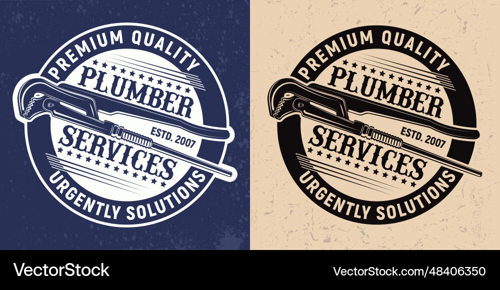 Vintage plumbers logo or emblem design Royalty Free Vector