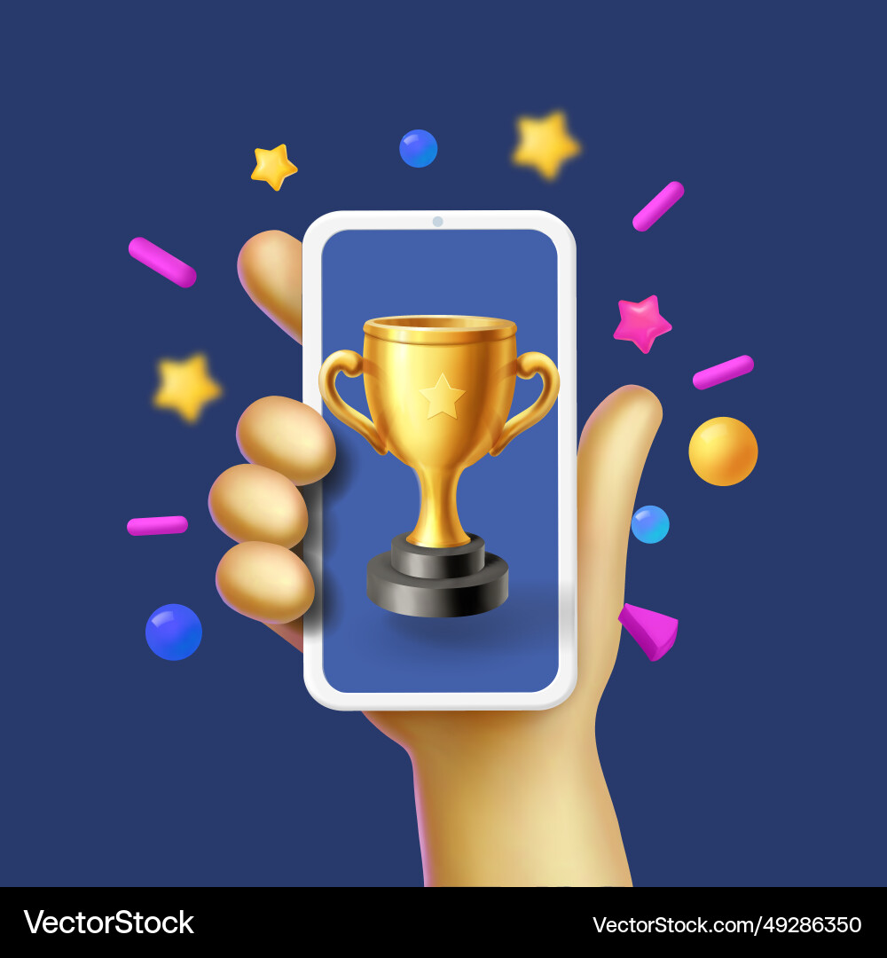 Winner golden cup on smartphone screen Royalty Free Vector