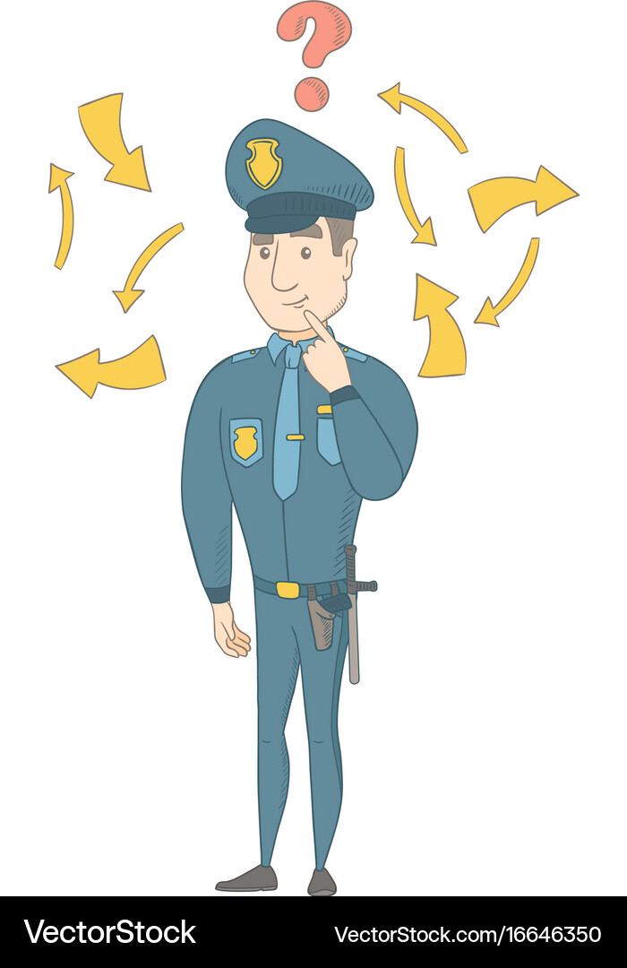 Young caucasian policeman with question mark Vector Image