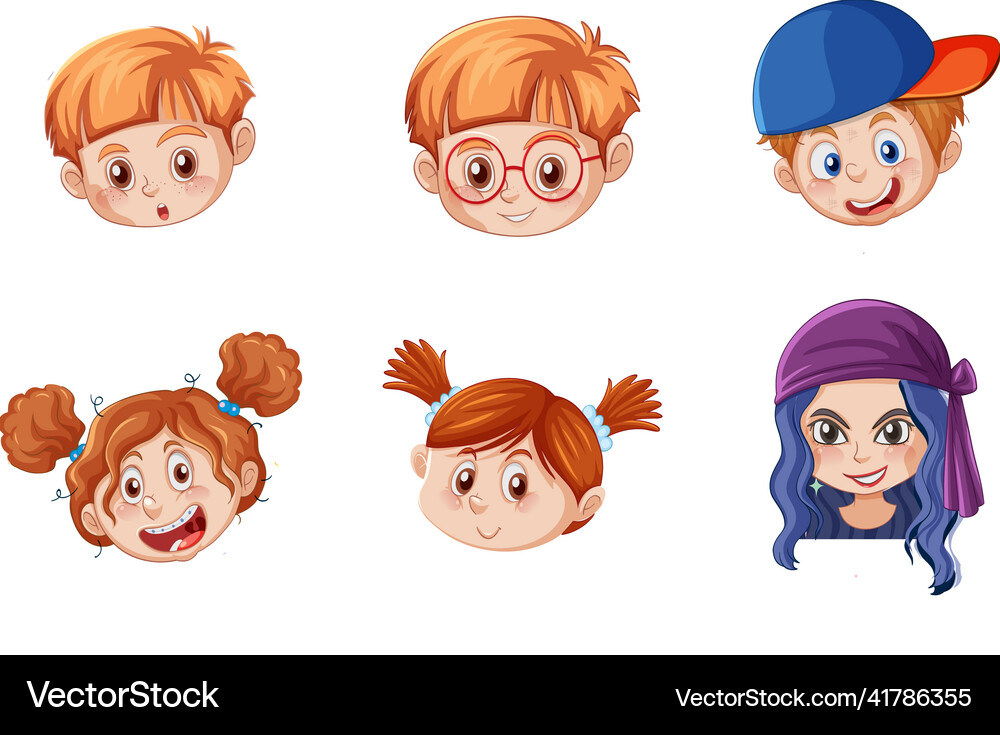A set of kids head emotion on white background Vector Image