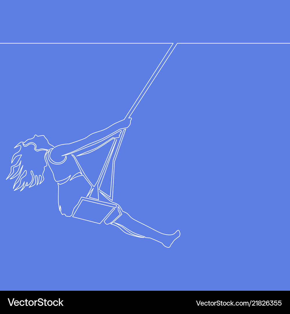 Continuous line drawing girl swinging on swing Vector Image