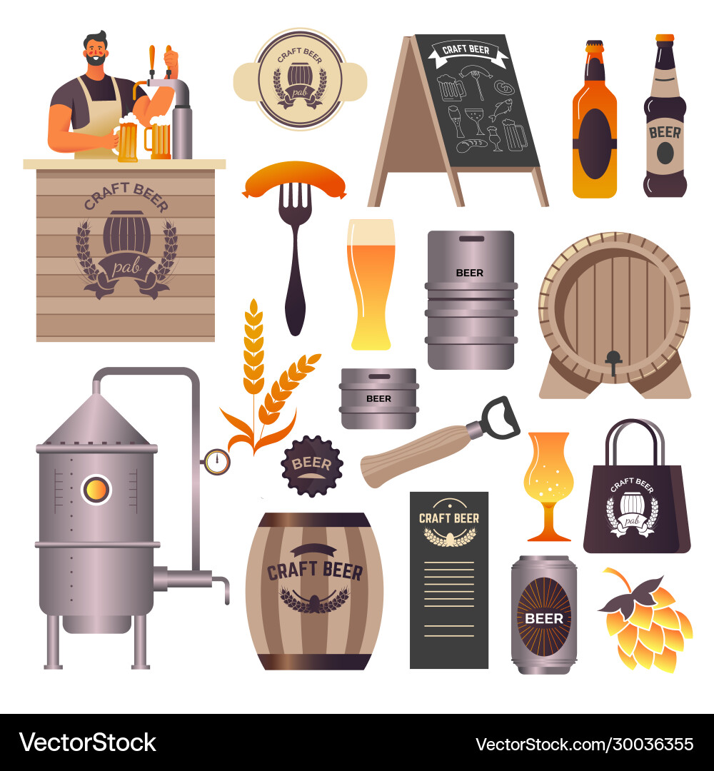 Craft beer pub brewery and bar bartender pouring Vector Image