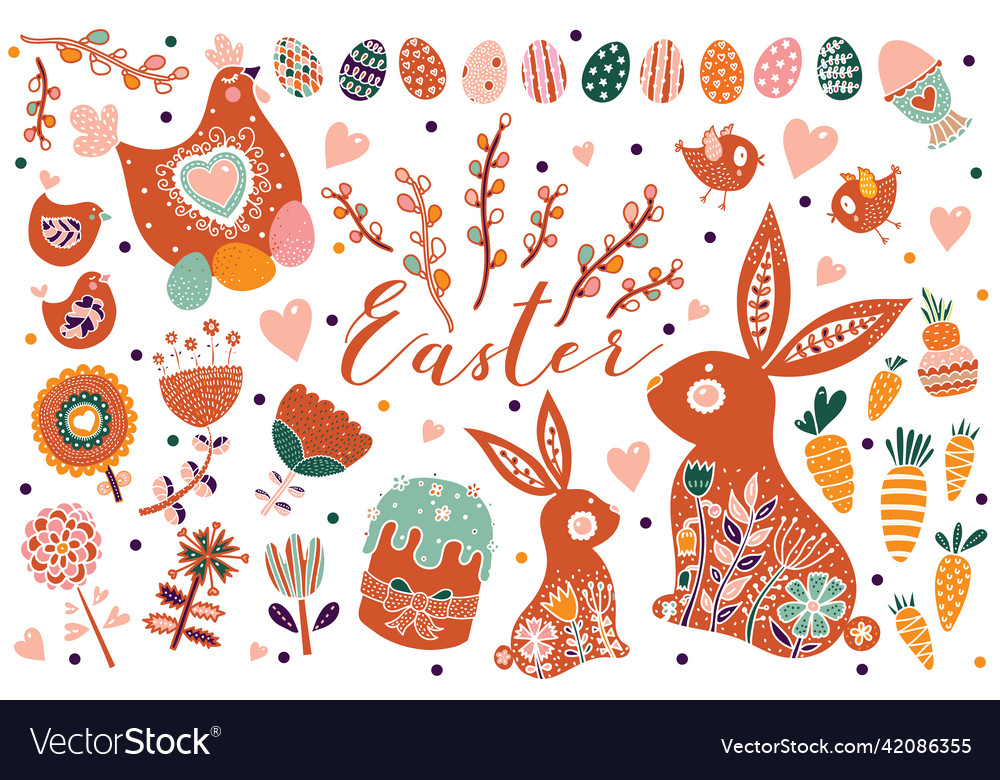 Cute boho easter set Royalty Free Vector Image