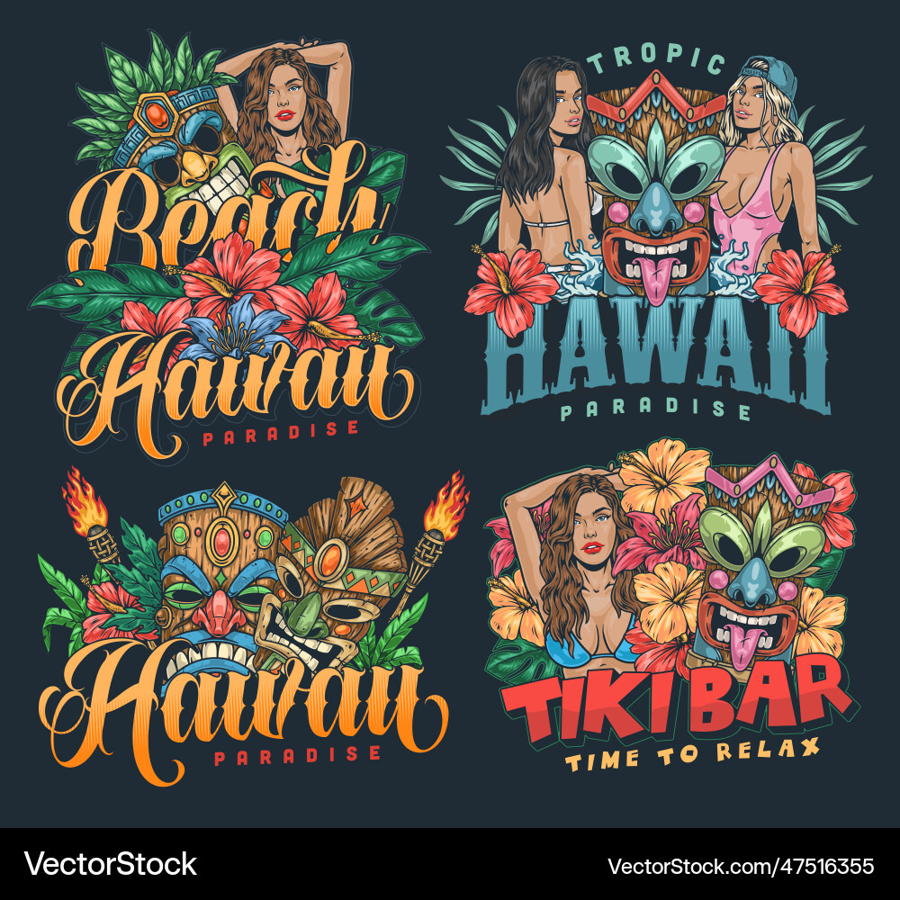 Hawaii beach vacation colorful sticker Royalty Free Vector