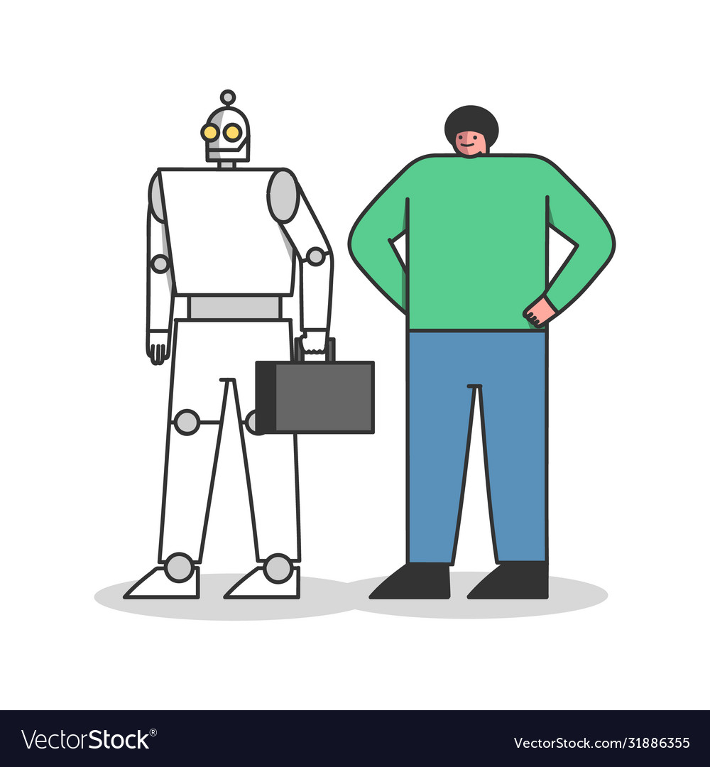 Human vs robot worker professional stand Vector Image