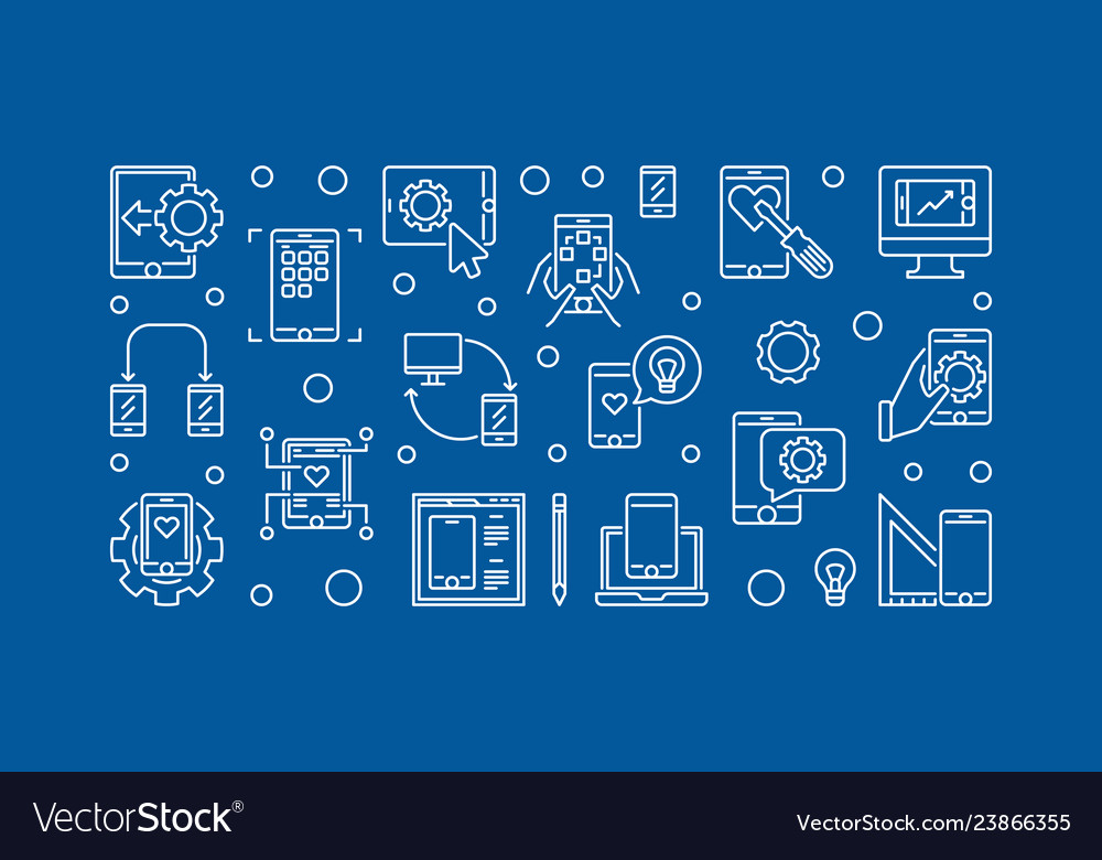 Mobile app development outline horizontal Vector Image