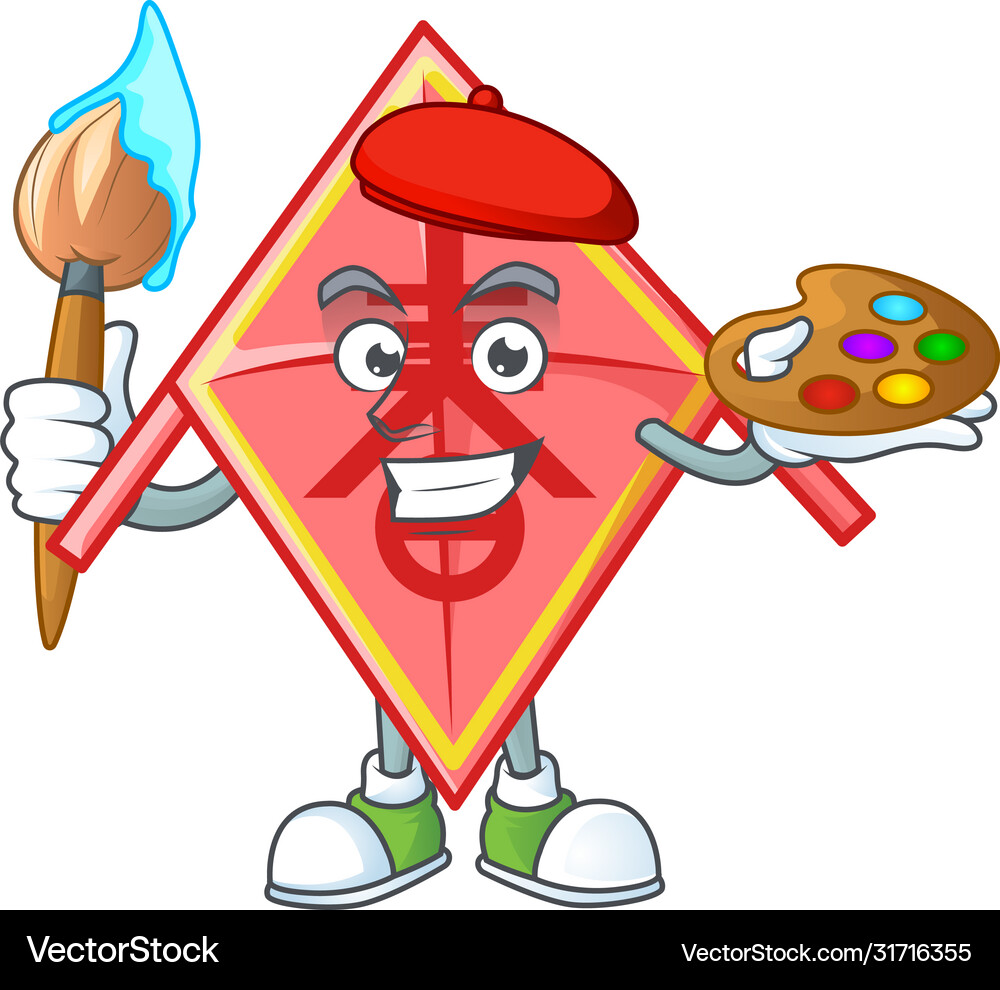 Smart chinese red kite painter mascot with brush Vector Image