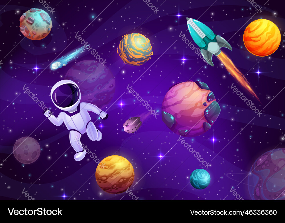 Cartoon astronaut in outer space starry galaxy Vector Image