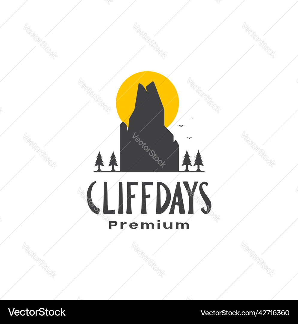 Colored vintage cliff with trees logo design Vector Image
