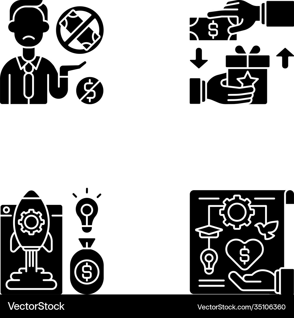 Crowdfunding issues black glyph icons set Vector Image