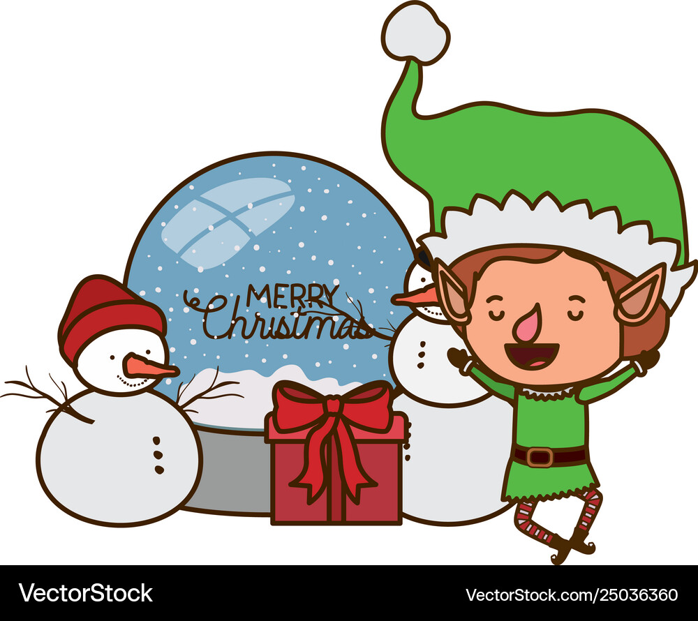 Elf with gift box and crystal ball Royalty Free Vector Image