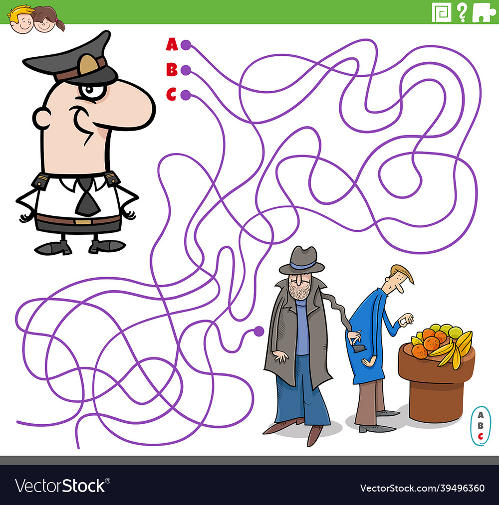 Maze game with cartoon policeman character Vector Image