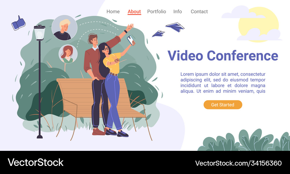 Mobile app for video conferencing landing page Vector Image