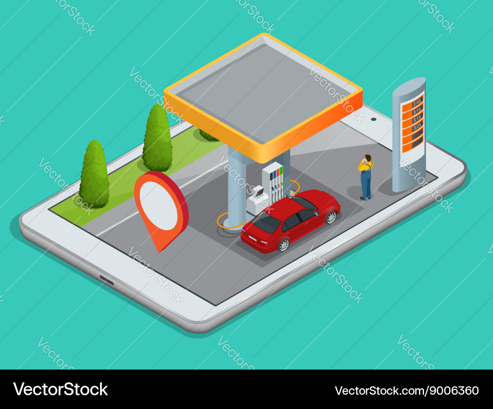Mobile gps navigation gas station concept view Vector Image