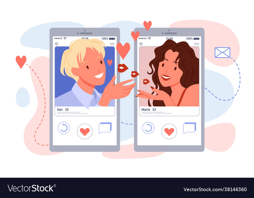 Online romantic dating app users chatting Vector Image