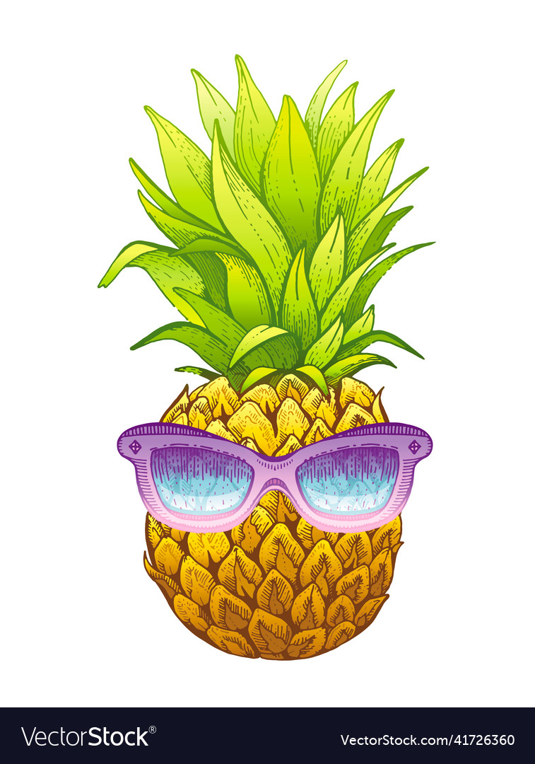 Pineapple in sunglasses sketch summer Royalty Free Vector