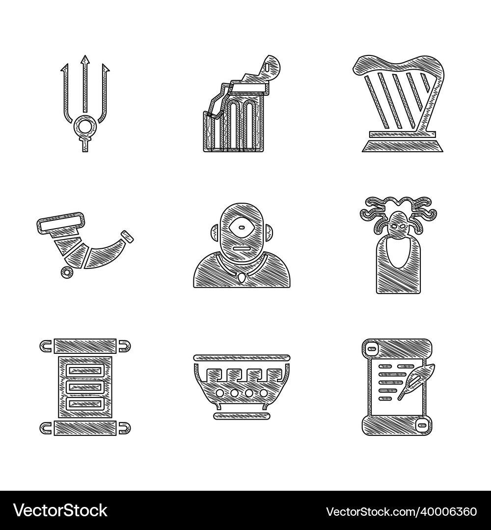 Set cyclops greek ancient bowl decree parchment Vector Image