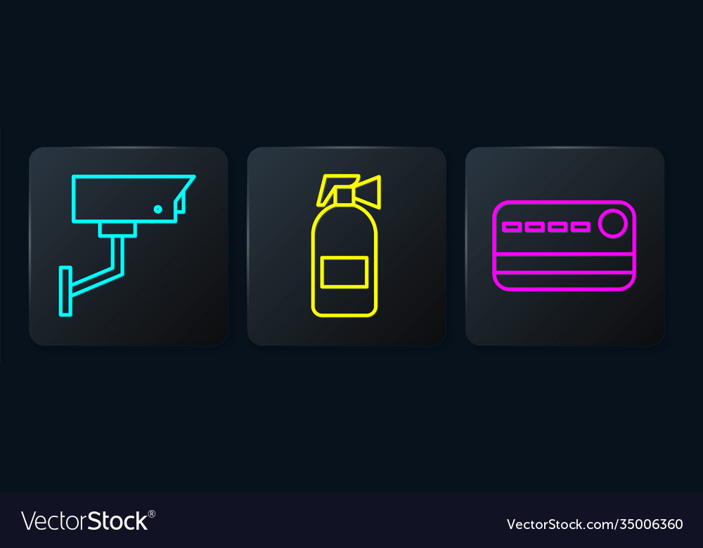 Set Line Security Camera Credit Card And Fire Vector Image