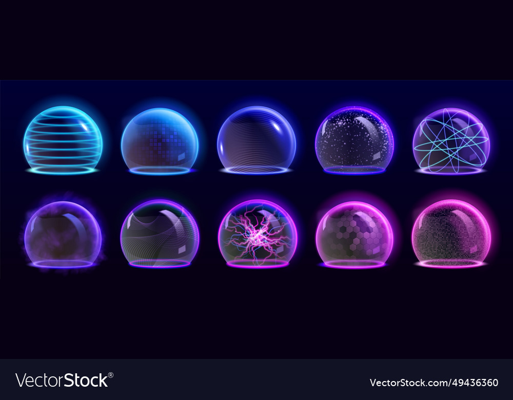 Set of neon sphere shields Royalty Free Vector Image