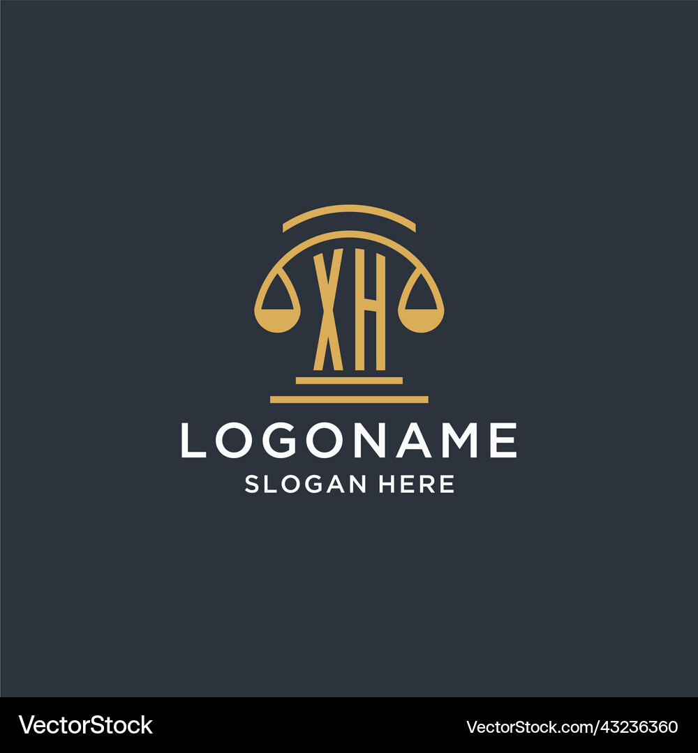 Xh initial with scale of justice logo design Vector Image