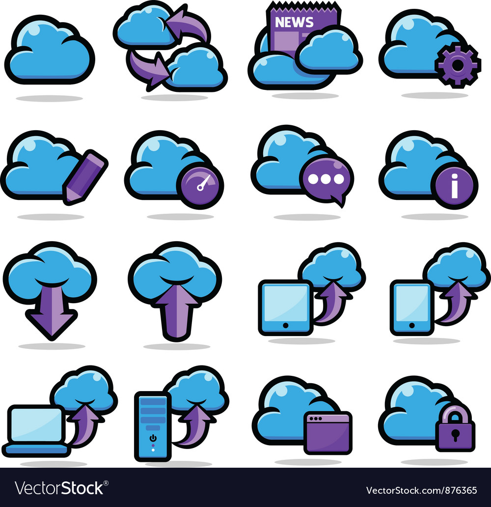 Cloud network icon set Royalty Free Vector Image