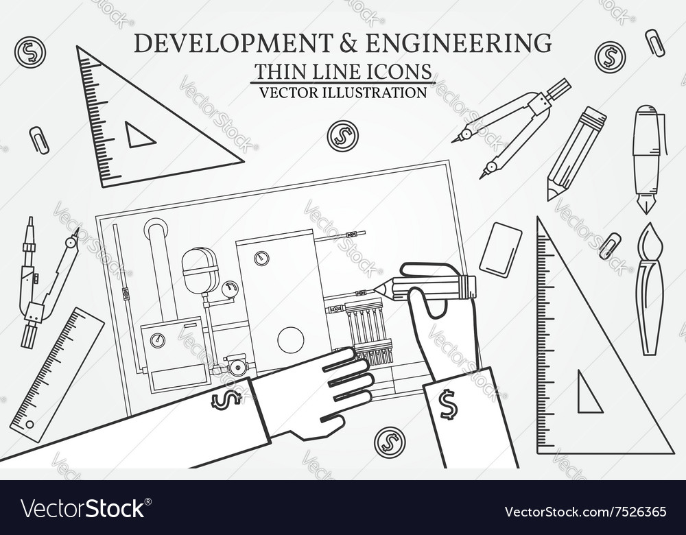 Development engineering project blueprints ruler Vector Image