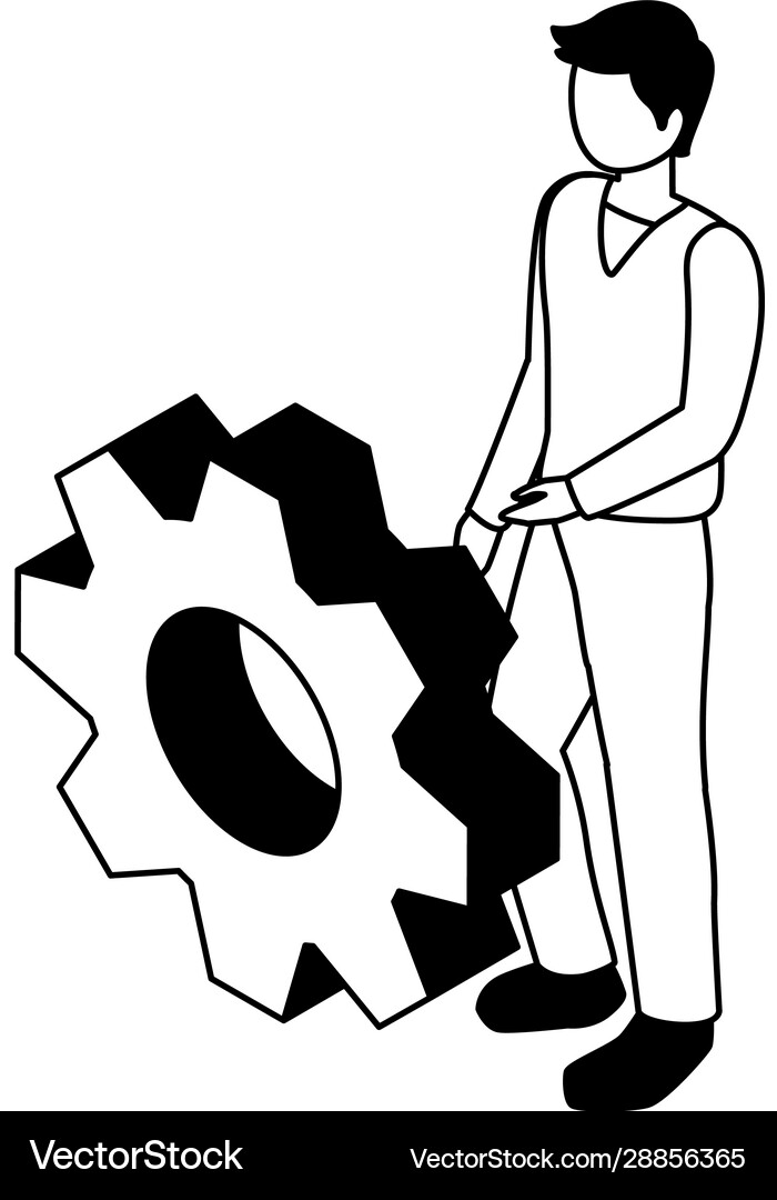 Man with gearwheel on white background Royalty Free Vector