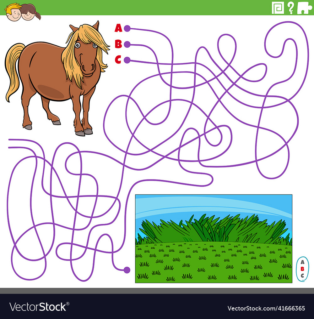 Maze game with cartoon horse farm animal Vector Image