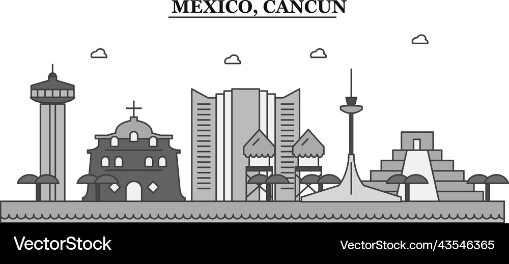 Mexico cancun city skyline isolated Royalty Free Vector