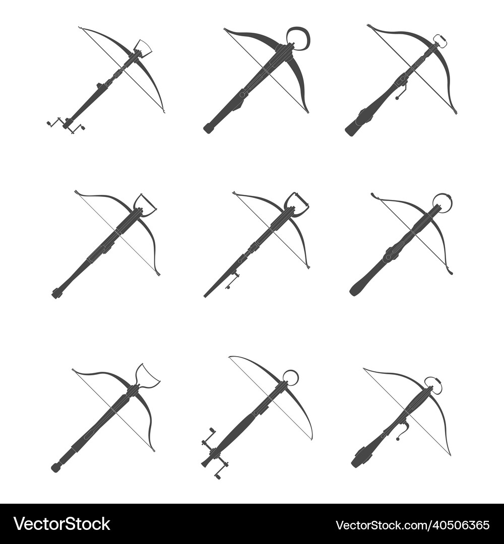 Monochrome icon set with ancient crossbows Vector Image
