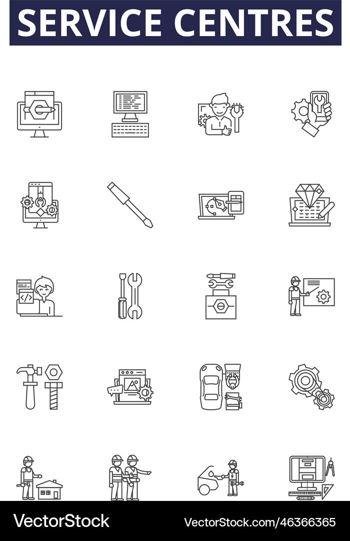Service centres line icons and signs Royalty Free Vector