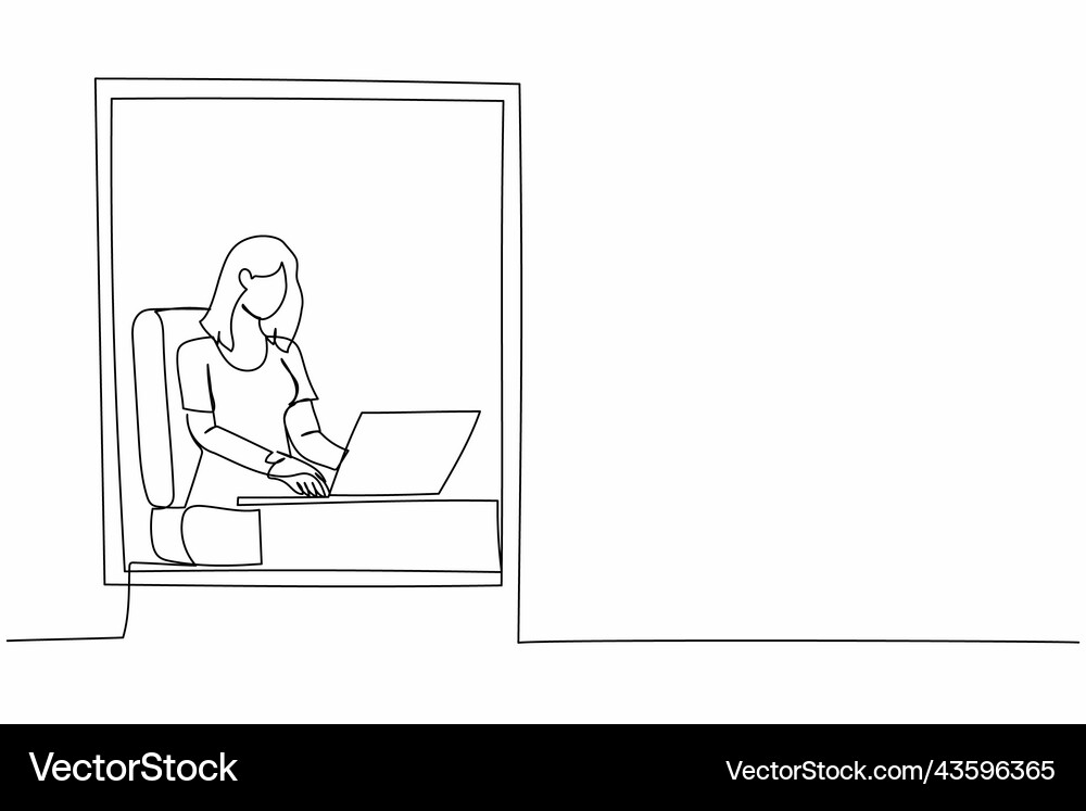 Single one line drawing young woman working from Vector Image