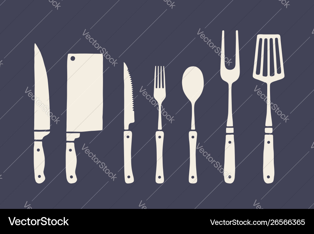 Vintage kitchen set meat cutting knife Royalty Free Vector