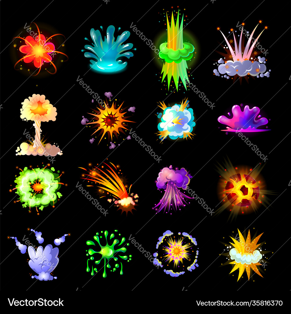 Cartoon colorful explosions collection Royalty Free Vector
