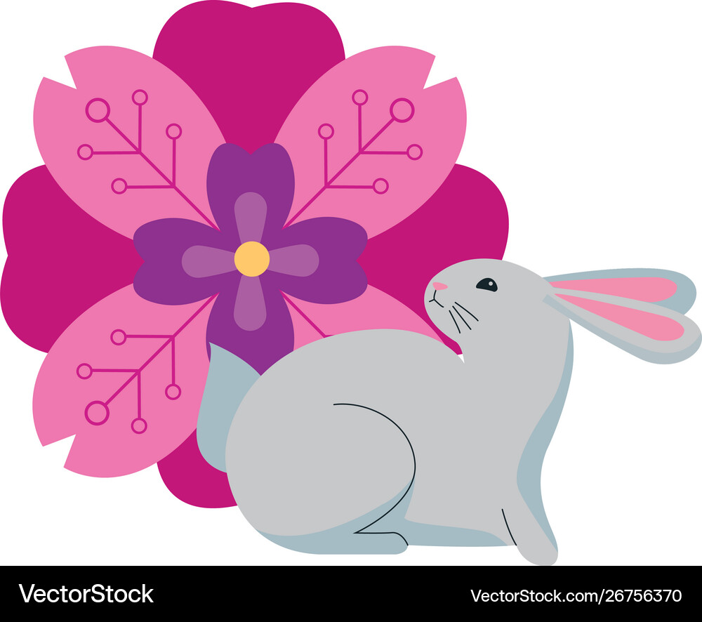 Cute rabbit and flower cartoon Royalty Free Vector Image