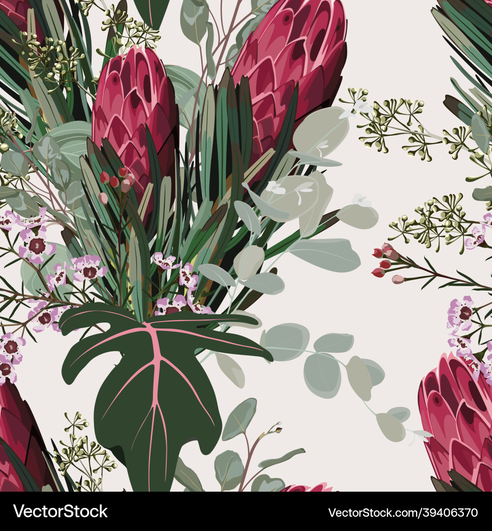 Floral seamless pattern protea sugarbushes flower Vector Image
