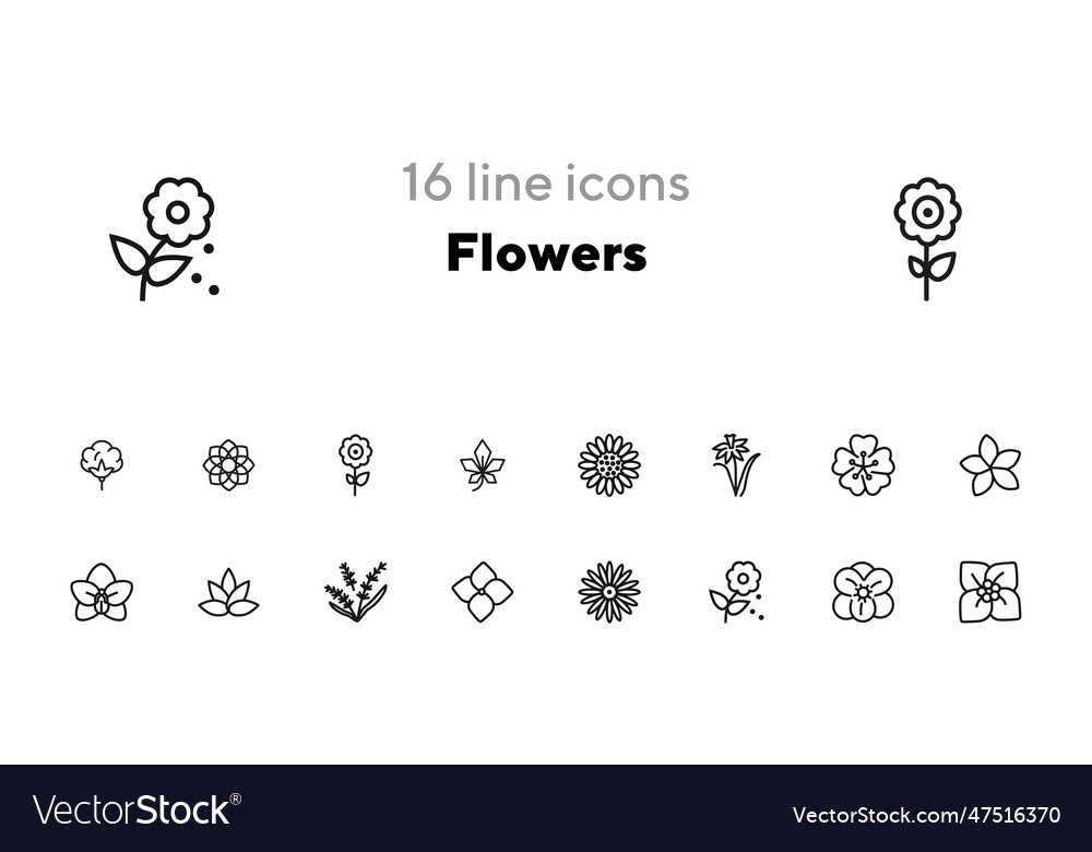 Flowers line icon set Royalty Free Vector Image