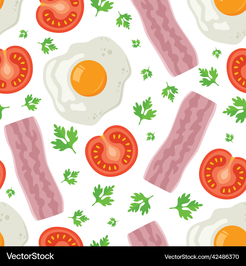 Fried egg bacon tomato and parsley seamless Vector Image