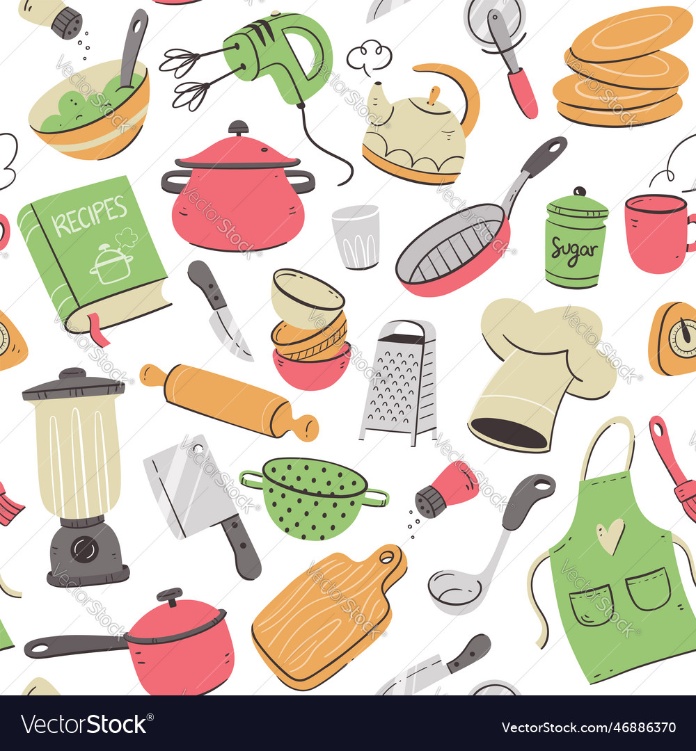 Kitchen tools seamless pattern Royalty Free Vector Image