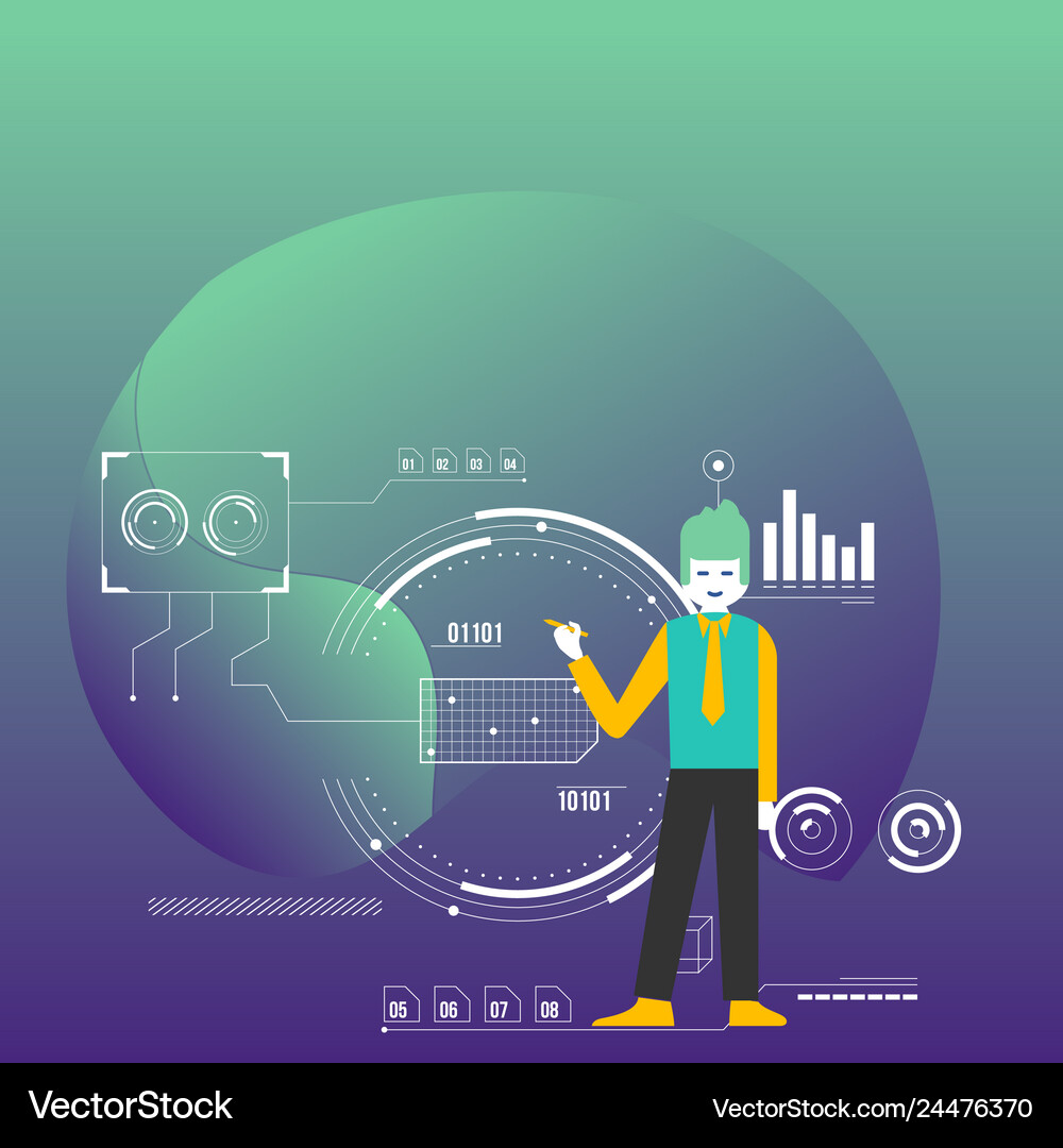 Man standing holding pen and pointing to chart Vector Image