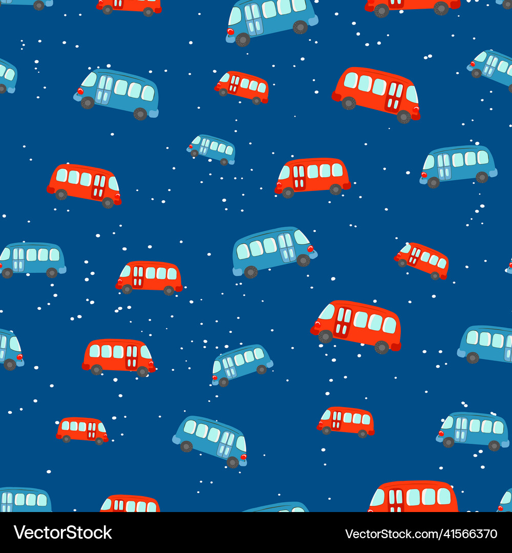 Seamless pattern with cute bus car on color Vector Image