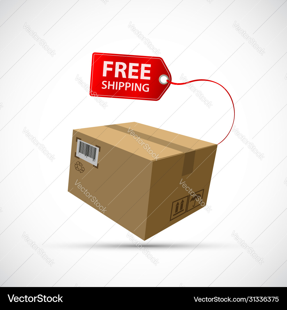 Cardboard box with free shipping label Royalty Free Vector