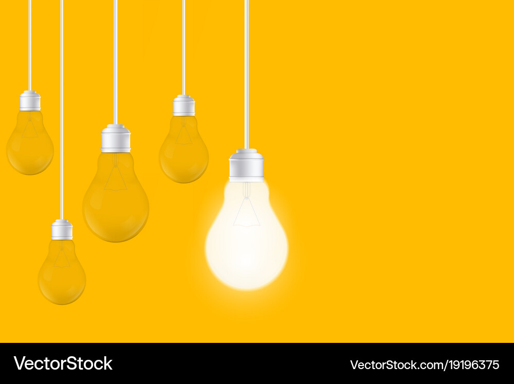 Creative of isolated light bulbs on yellow Vector Image