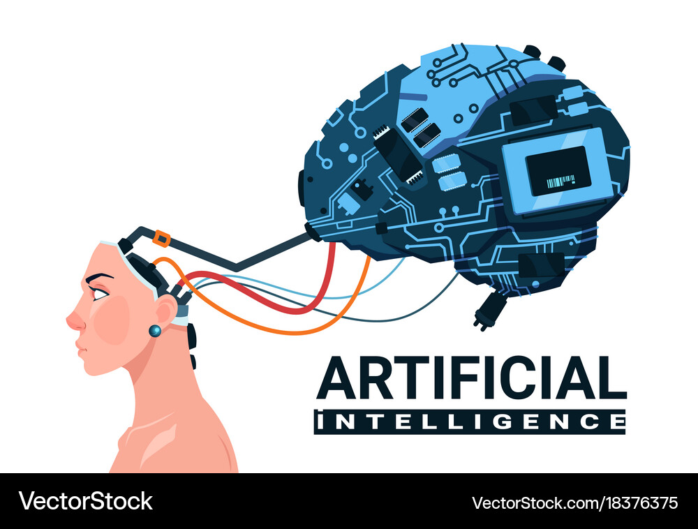 Female head with modern cyborg brain isolated Vector Image
