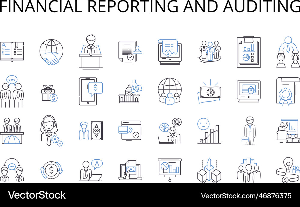 Financial reporting and auditing line icons Vector Image