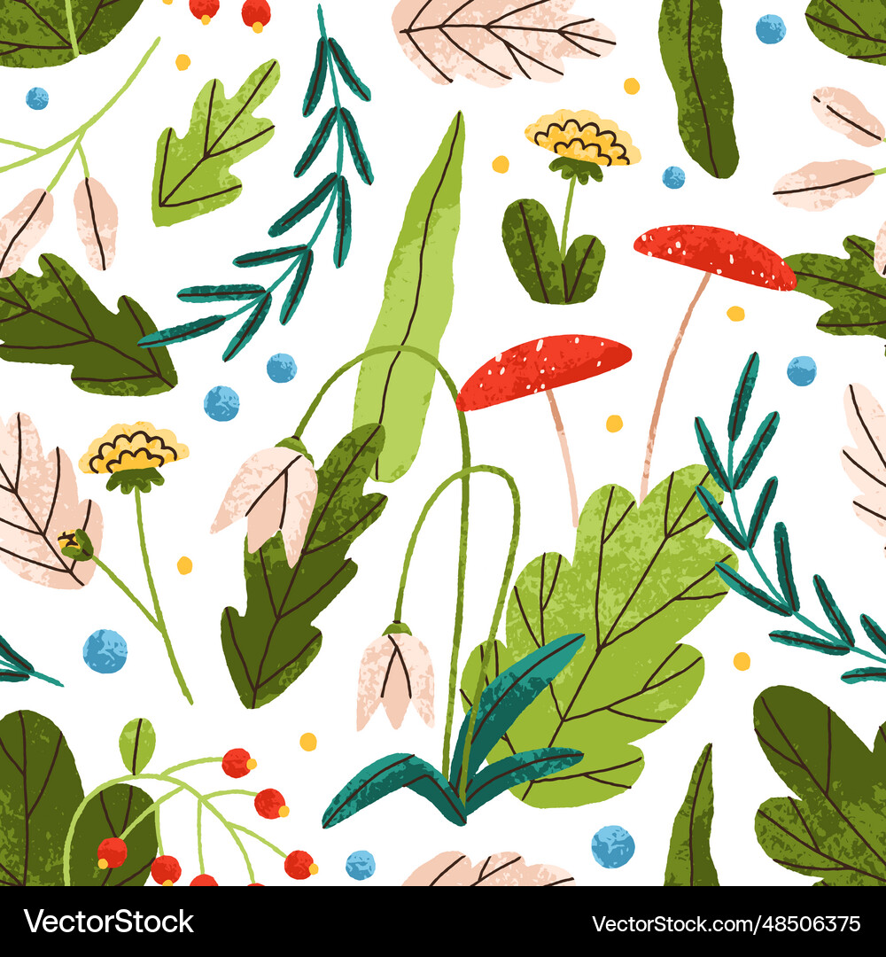 Forest nature flowers and leaf plants seamless Vector Image
