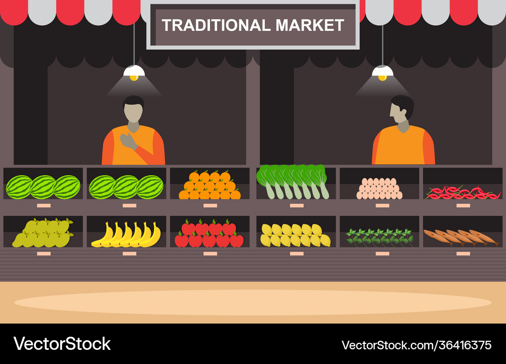 Fresh fruit vegetable store stall stand grocery Vector Image
