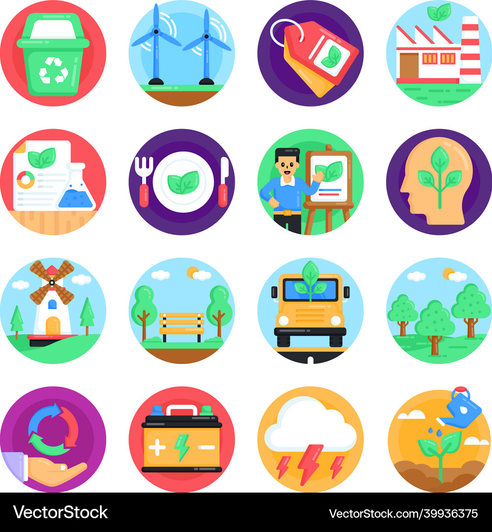 Pack of nature flat rounded icons Royalty Free Vector Image
