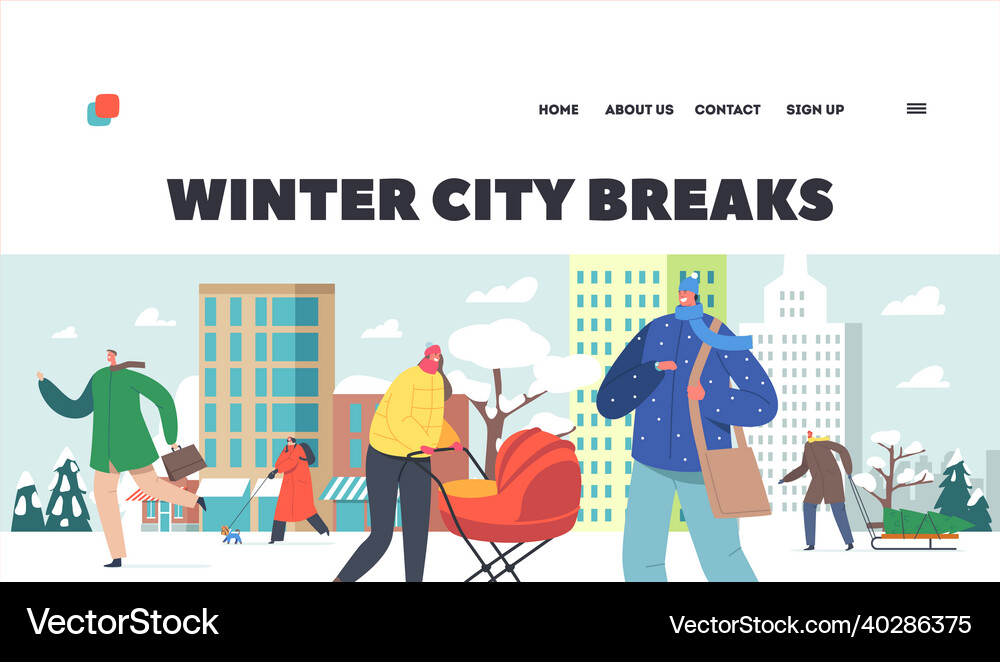 Winter city breaks landing page template Vector Image